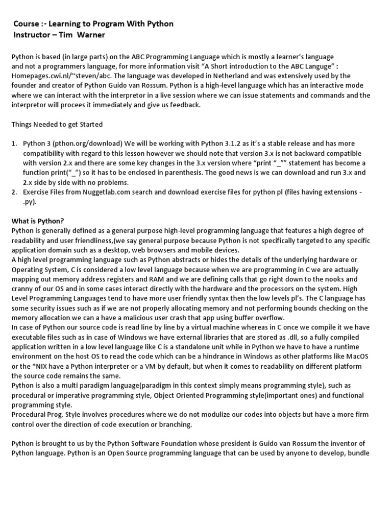 CBT Nugget - Python Programming Language Notes | PDF | Python ...