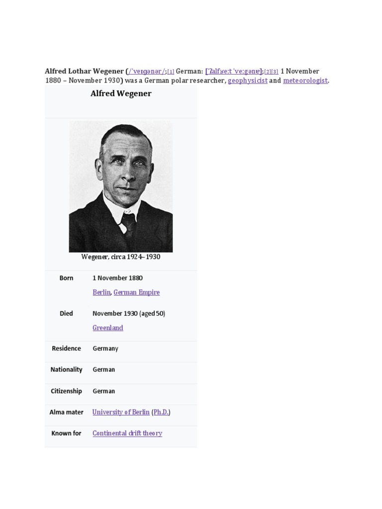Alfred Lothar Wegener ( | PDF | Earth Sciences | Science