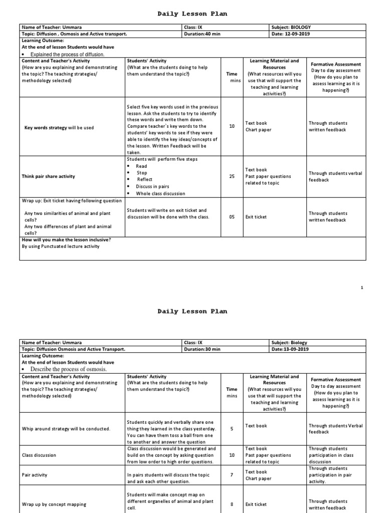 Daily Lesson Plan: Explained The Process of Diffusion | PDF | Lesson ...