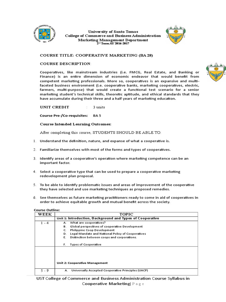 COOPERATIVE MARKETING STUDENT S SYLLABUS Revised 2017 | PDF ...