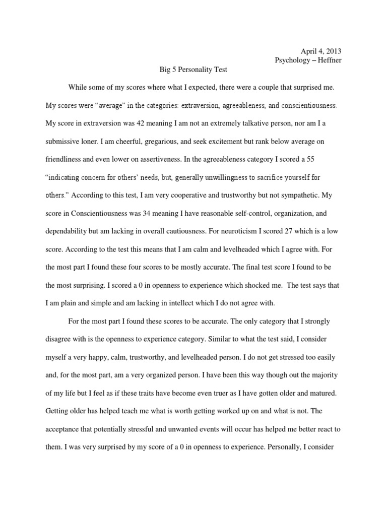 Big 5 Personality Test Reflection Paper | PDF | Validity (Statistics ...