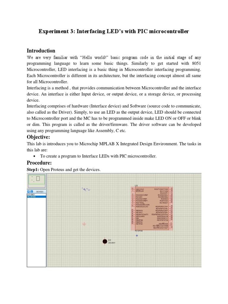 Experiment 3: Interfacing LED's With PIC Microcontroller: Step1: Open Proteus and Get The ...