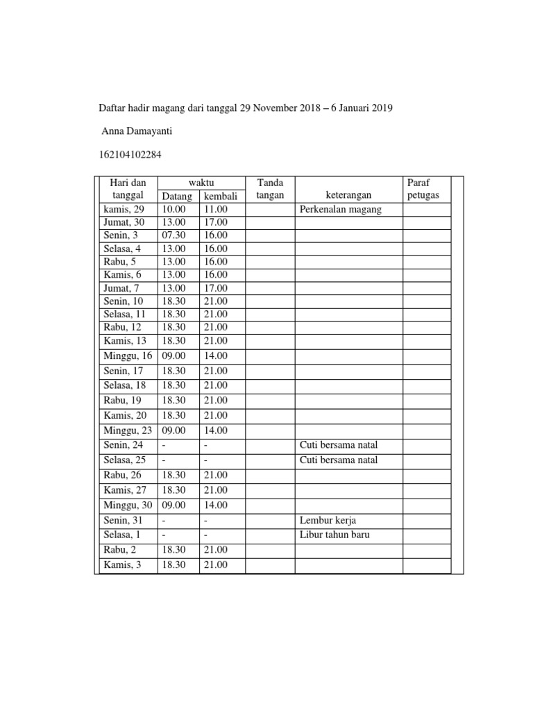 Rekap Absen Magang | PDF