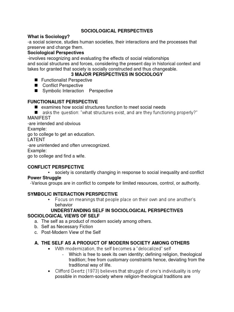 Sociological Perspectives | PDF | Self | Identity (Social Science)