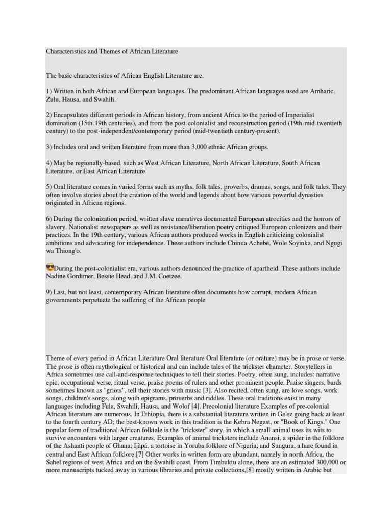 Characteristics and Themes of African Literature | PDF | African ...