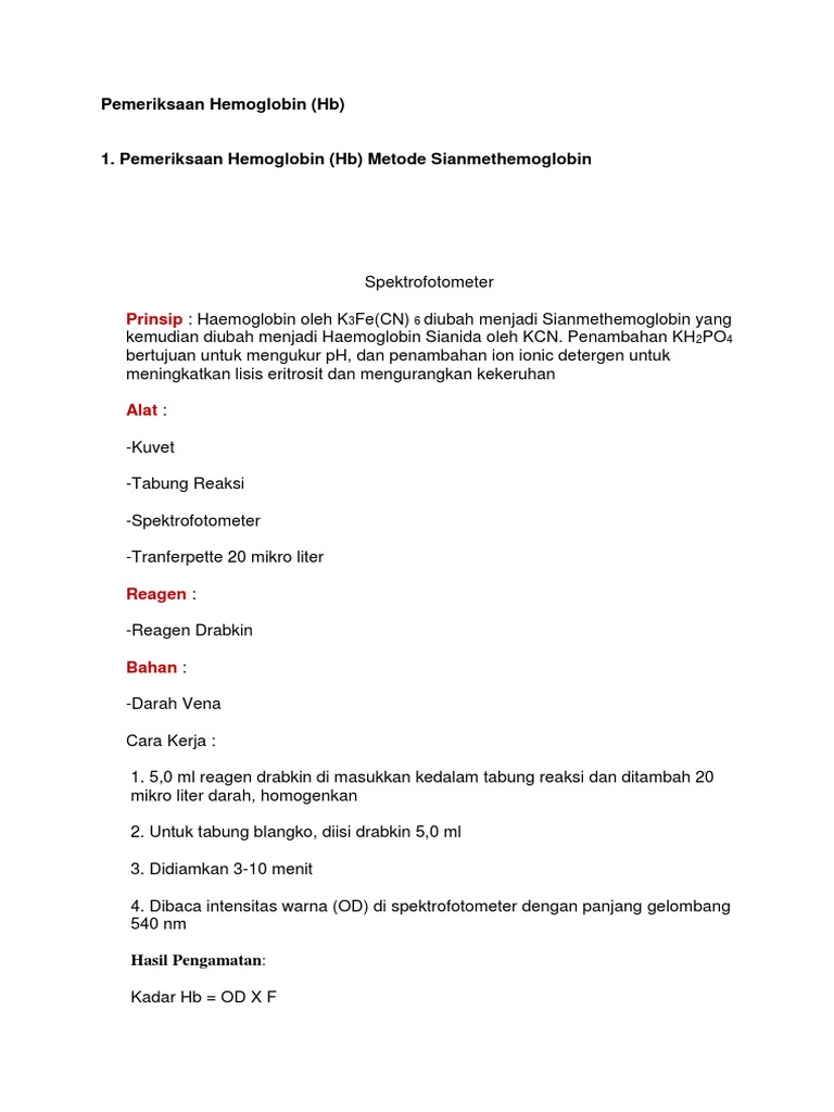 Pemeriksaan Hemoglobin | PDF