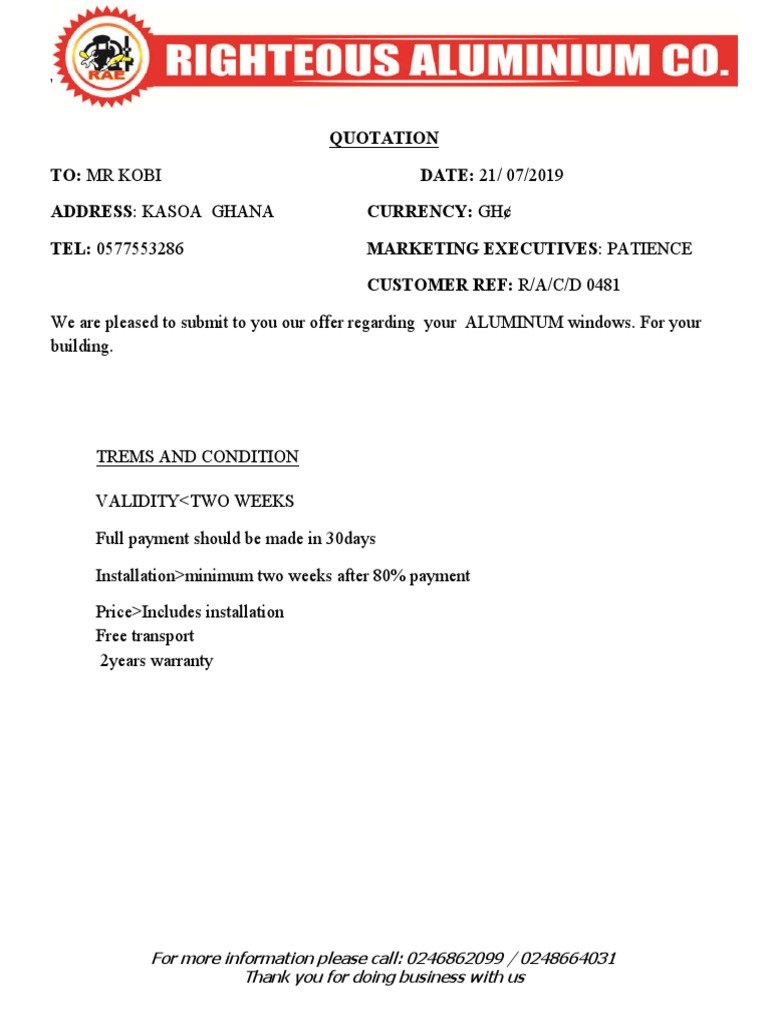 Aluminum Window Quotation | PDF | Market (Economics) | Economies