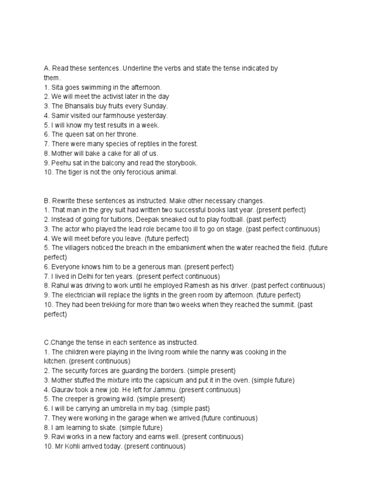 Class 7 English Tenses Worksheet Sree | PDF | Syntax | Linguistic Typology