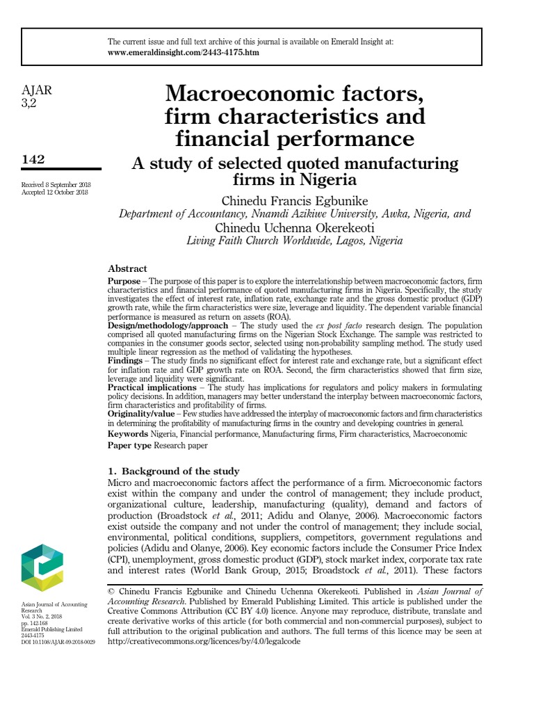 Macroeconomic Factors, Firm Characteristics and Financial Performance ...