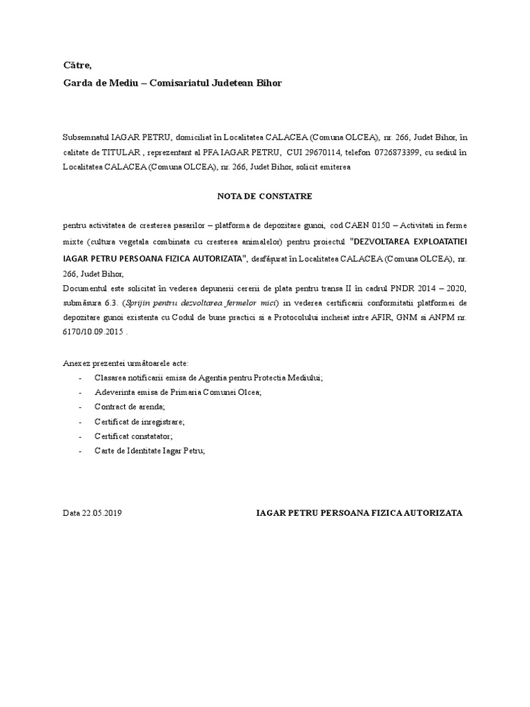 Model Cerere Autorizare Mediu 6.1 Si 6.3 | PDF