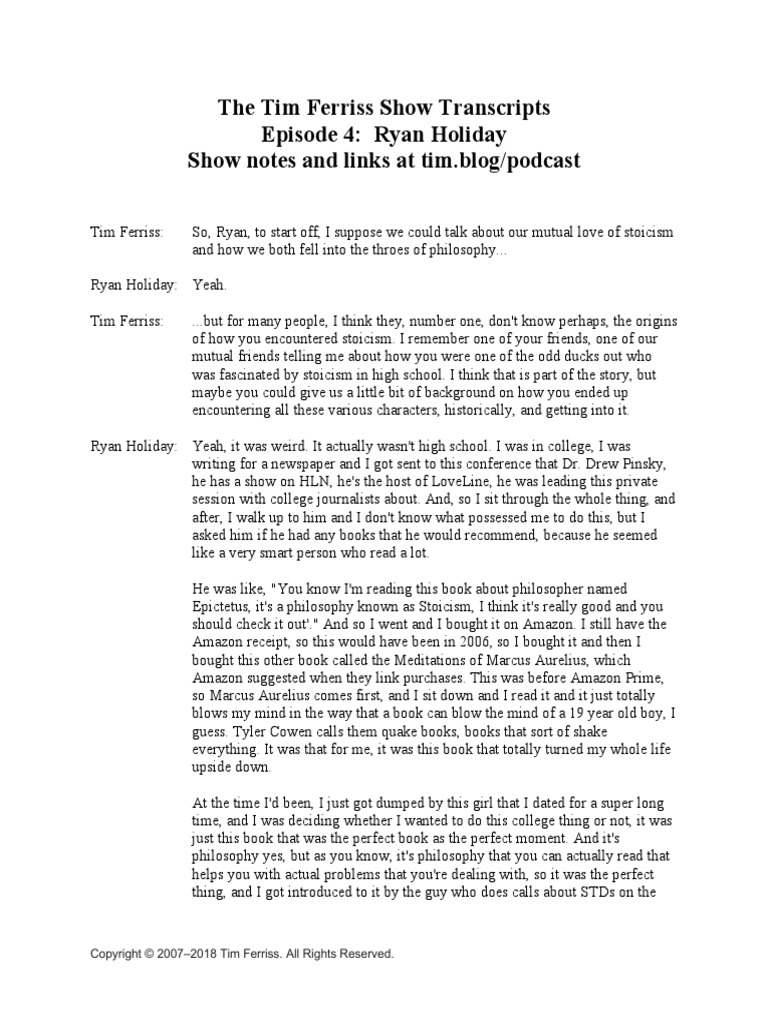 Ryan Holiday With Tim Ferris | PDF | Stoicism | Seneca The Younger