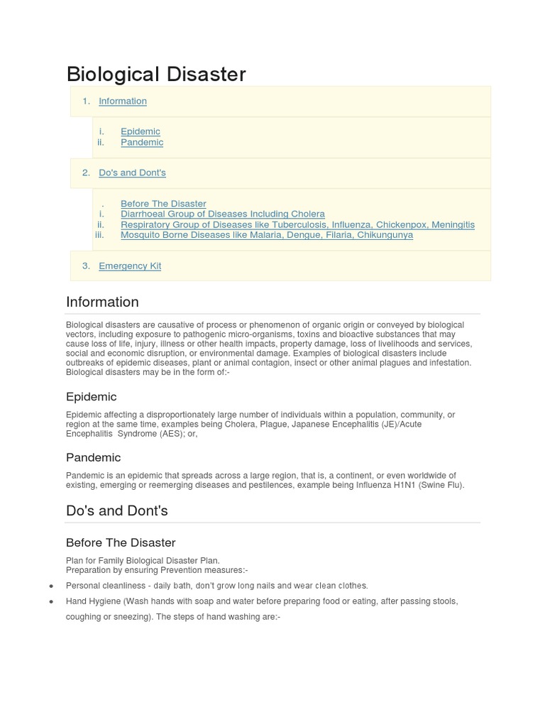 Biological Disaster | PDF | Epidemics | Hand Washing