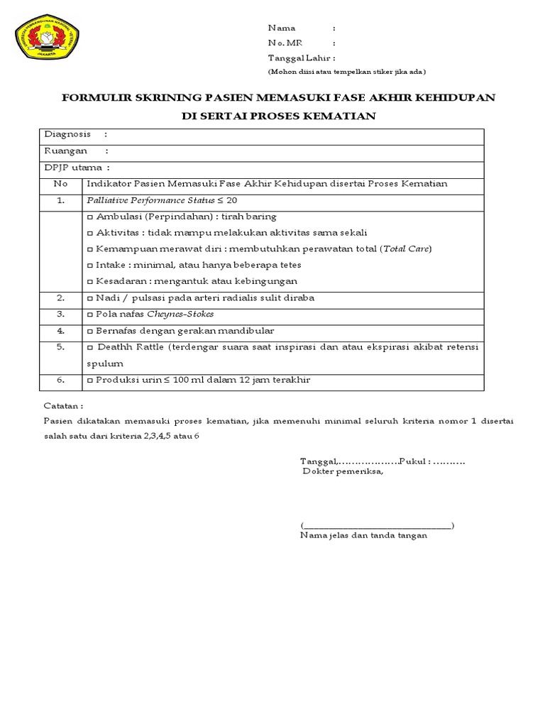 Form Pengkajian Paliatif | PDF
