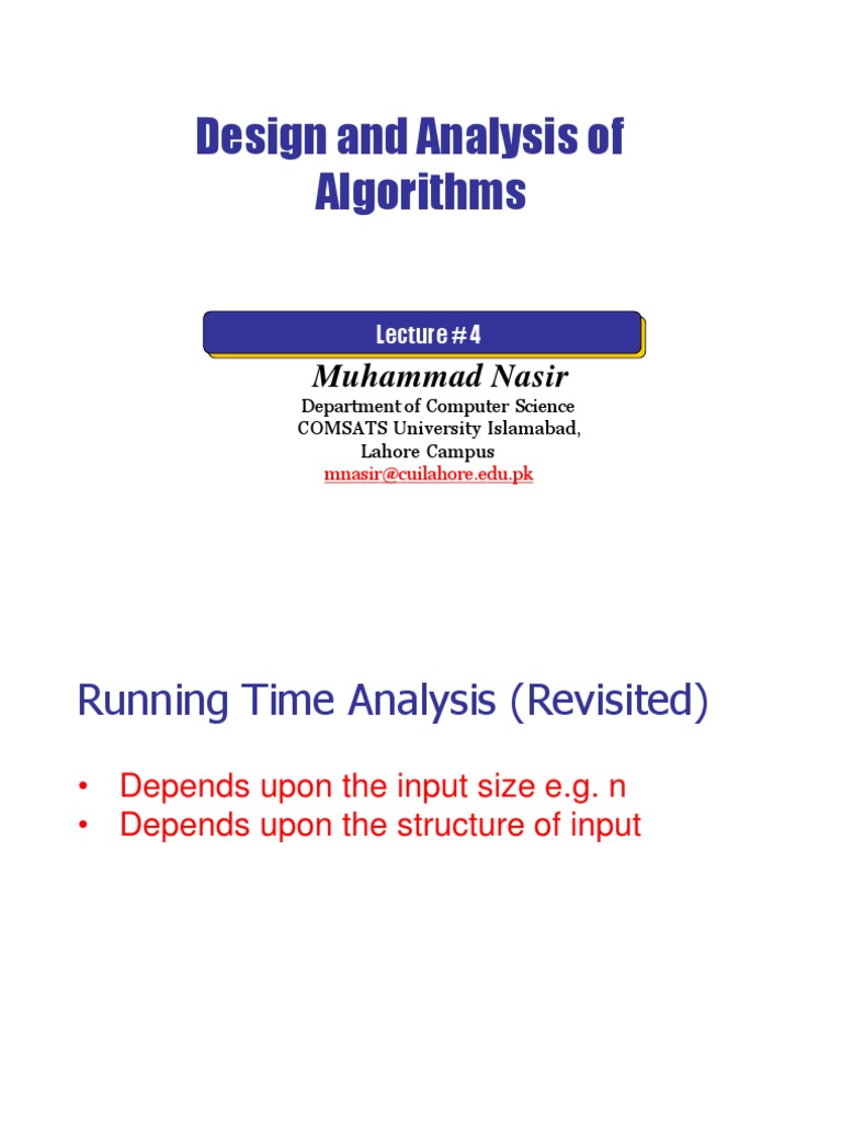 Design and Analysis of Algorithms: Muhammad Nasir | PDF | Time Complexity | Theoretical Computer ...