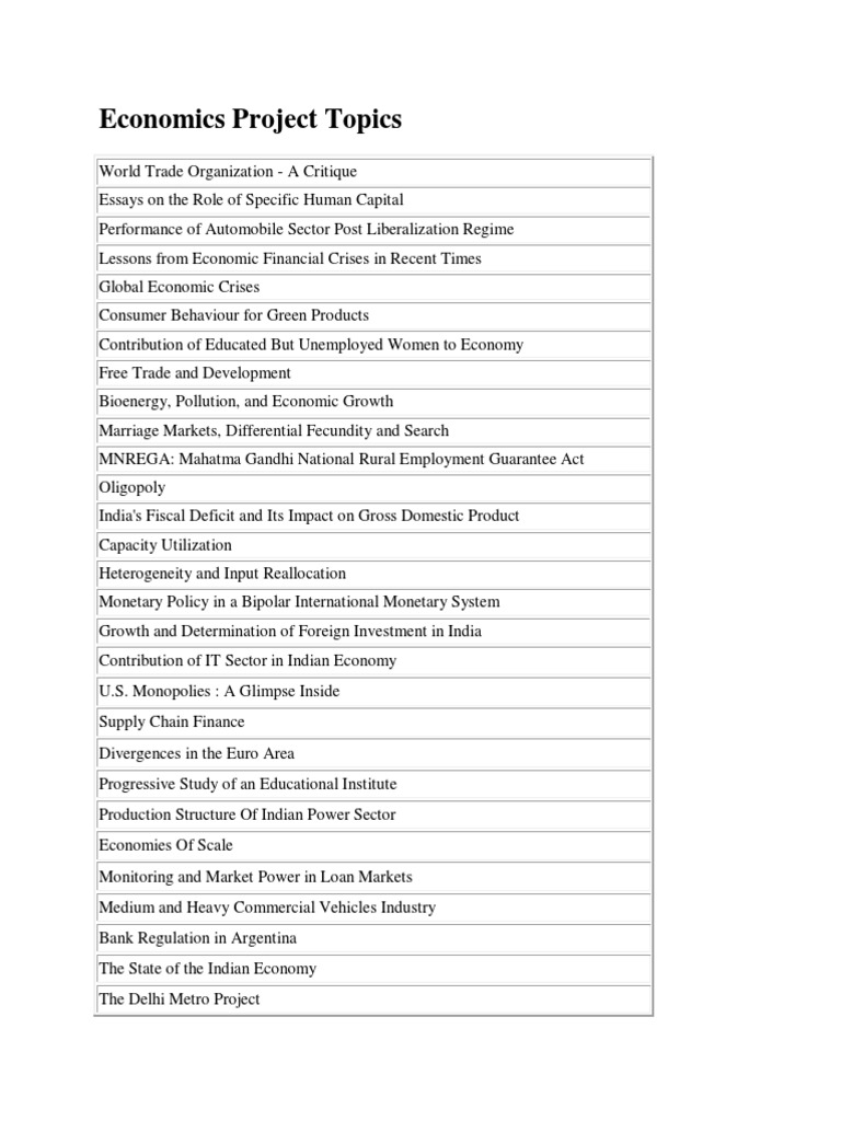Economics Project Topics PDF | PDF