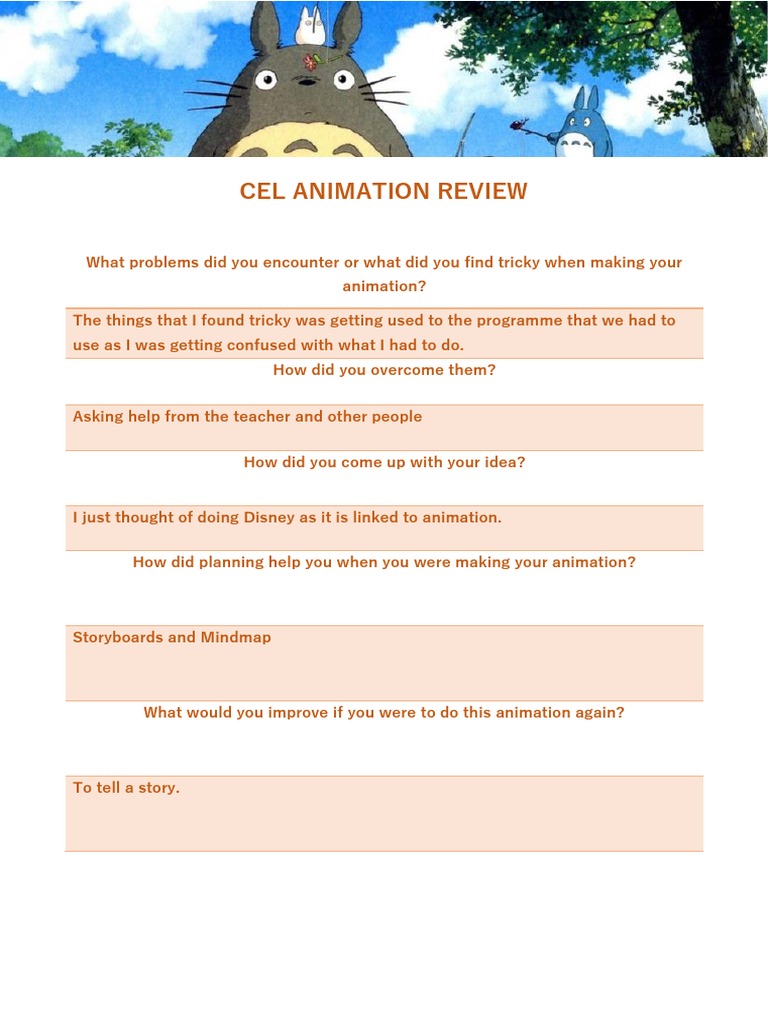 Cel Animation Review Handout | PDF