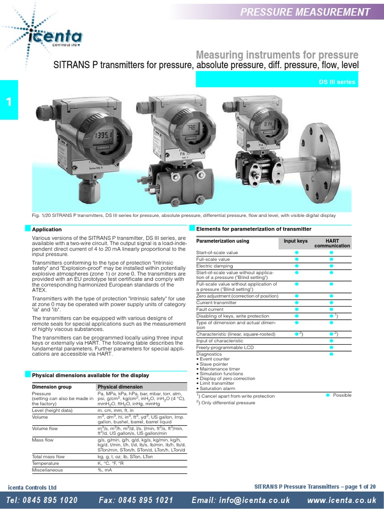 Sitrans P Pressure Transmitter Ic | PDF | Pressure Measurement | Pressure