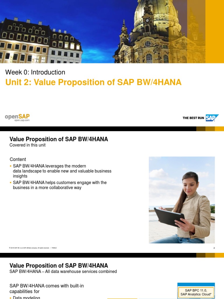 Unit 2: Value Proposition of SAP BW/4HANA: Week 0: Introduction | PDF | Sap Se | Cloud Computing