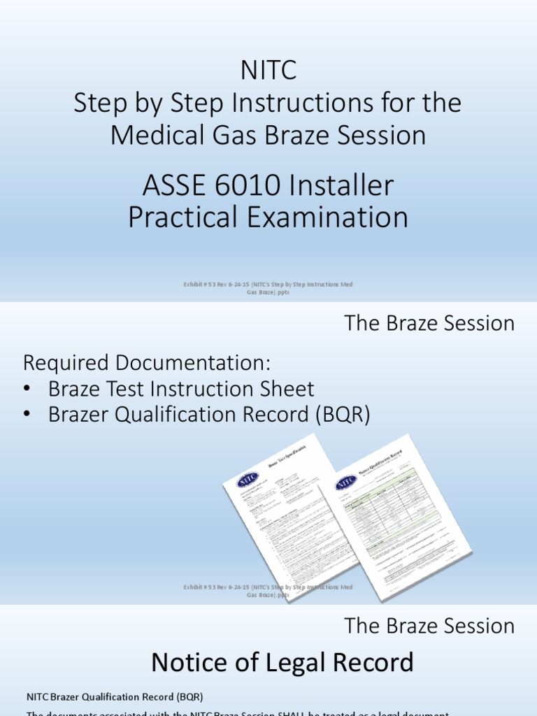 Nitc Step by Step Instructions For The Medical Gas Braze Session | PDF ...