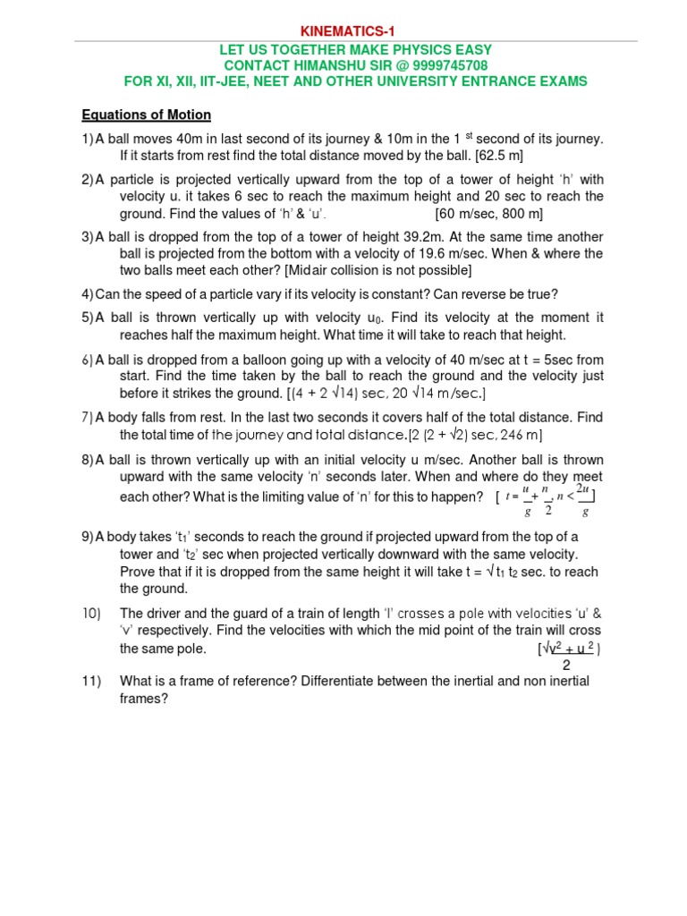 Kinematics Equations and Graphs: Solving Problems Involving Displacement, Velocity, and ...