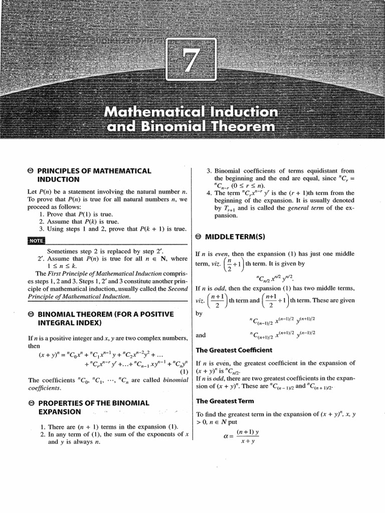 Mathematical Induction and Binomial Theorem | PDF | Rational Number ...