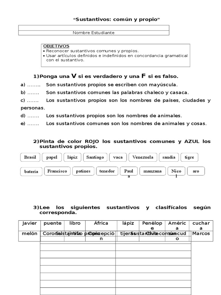 Guia Sustantivos Comun Propio 2 Basico | PDF | Sustantivo | Morfología