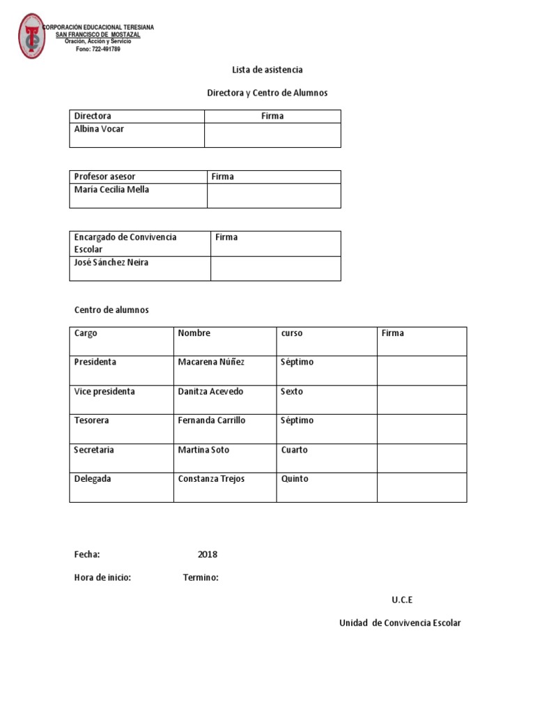 Lista de Centro de Alumnos y Directora | PDF