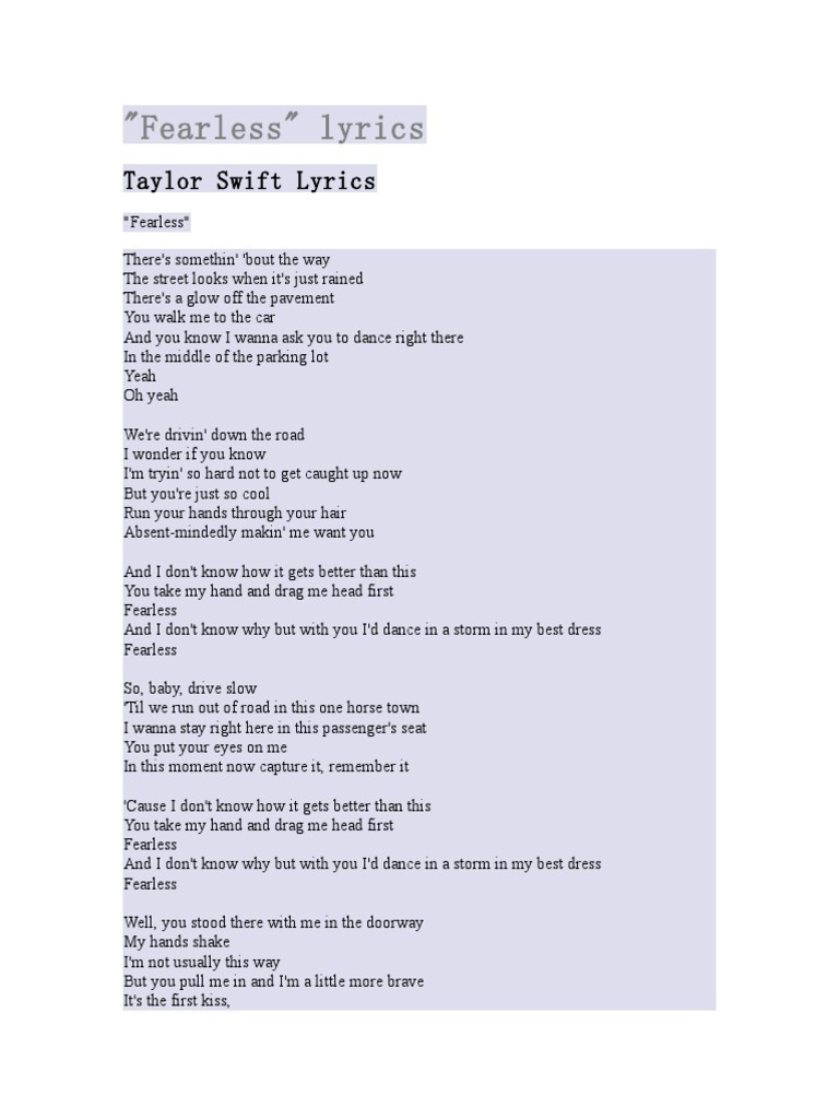 "Fearless" Lyrics | PDF | Language Arts & Discipline | Art
