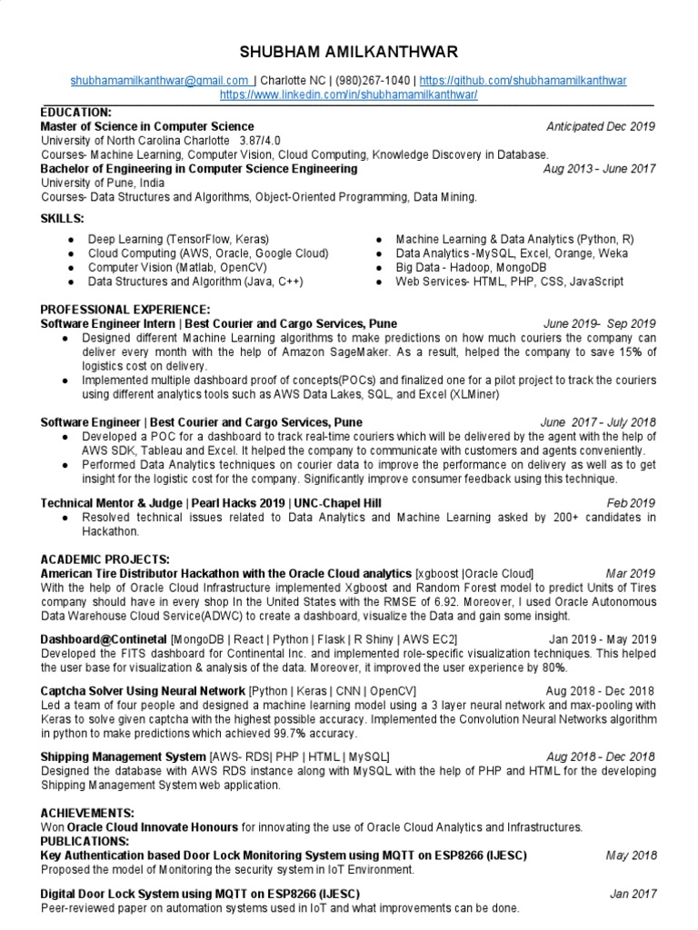 Shubham Resume | PDF | Cloud Computing | Analytics