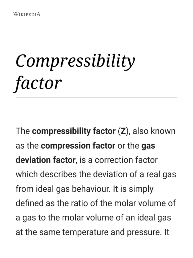 Compressibility Factor: Deviation Factor, Is A Correction Factor | PDF ...