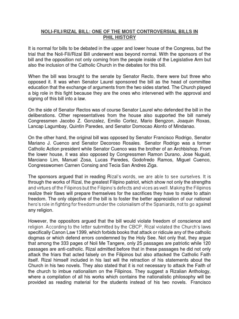 Noli-Fili/Rizal Bill: One of The Most Controversial Bills in Phil ...