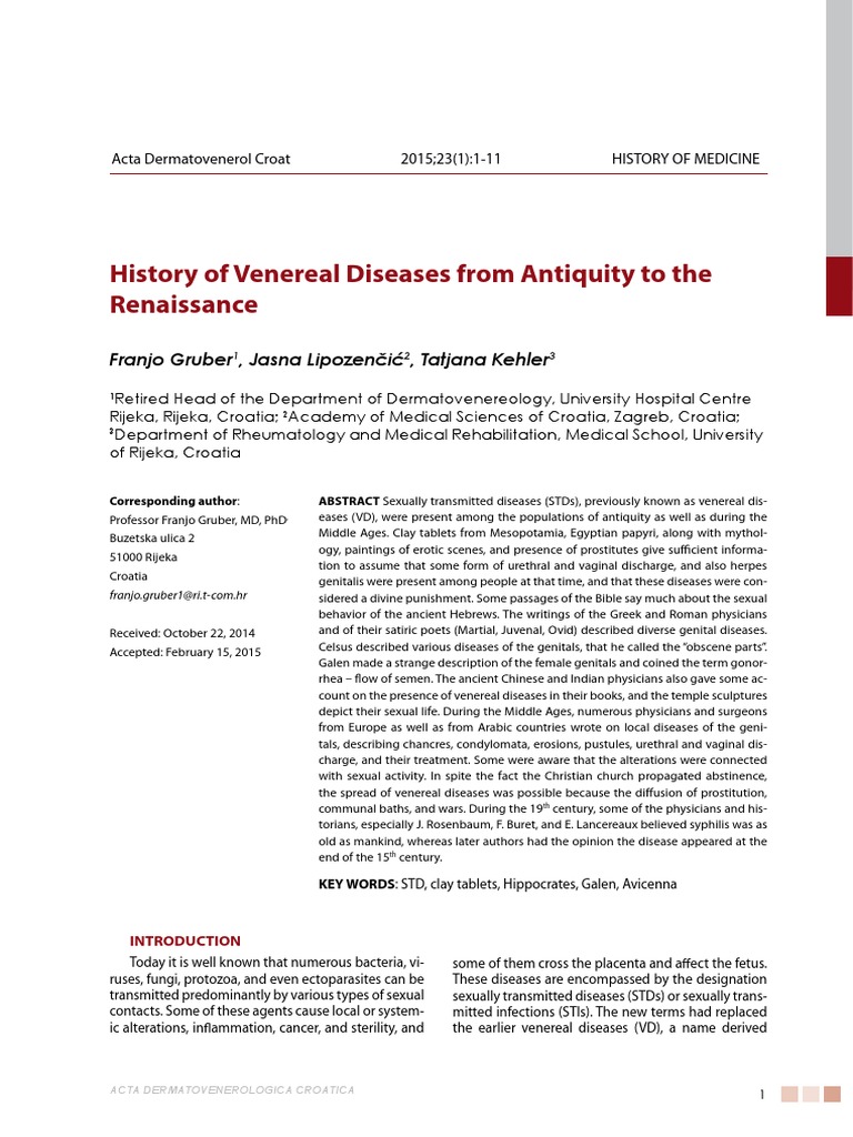 History of Venereal Diseases From Antiquity To The Renaissance | PDF ...