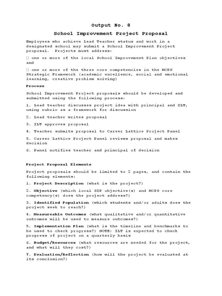 Output No. 8 School Improvement Project Proposal: Process | PDF