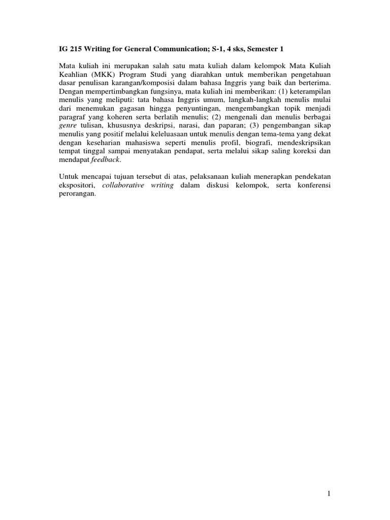 Silabus Writing For General Communication PDF | PDF