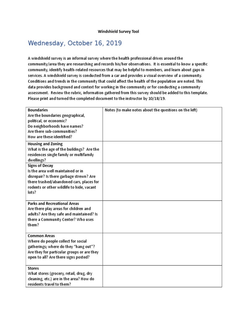 Windshield Survey Guide for Community Health | PDF | Community