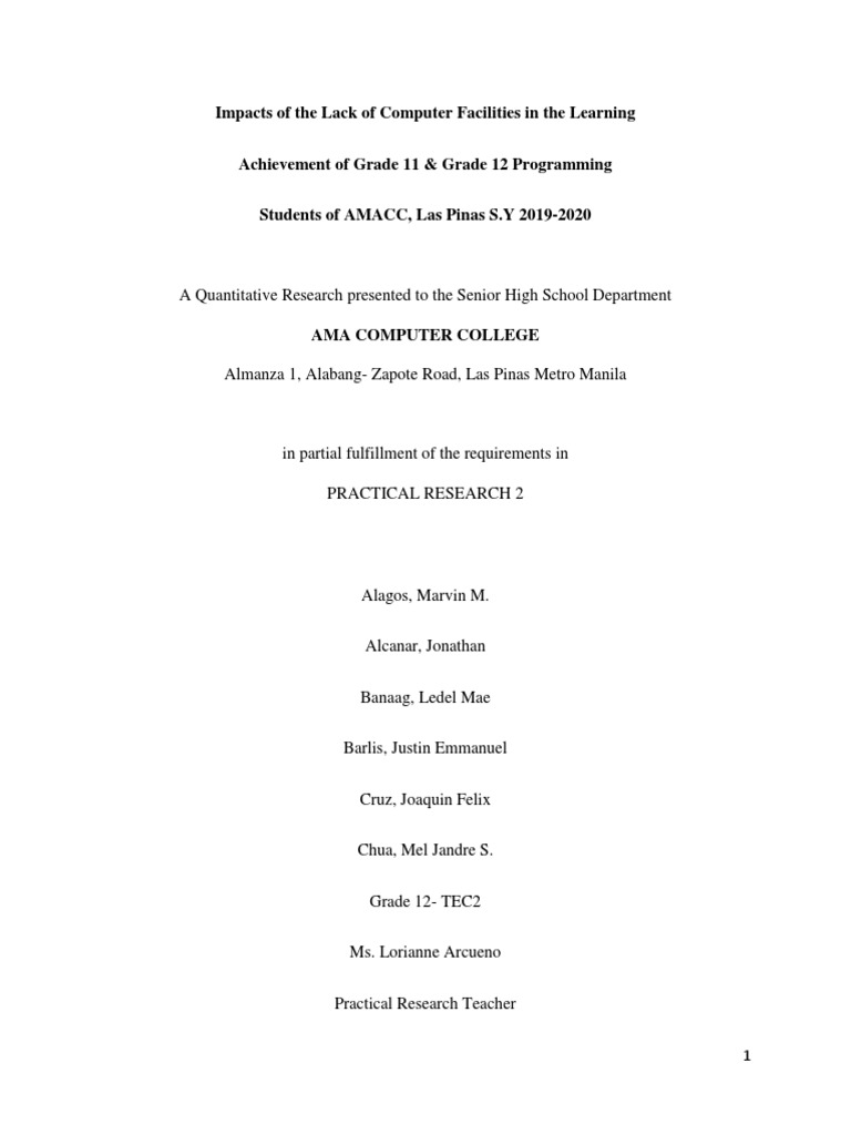 Impacts of The Lack of Computer Facilities in The Learning | PDF ...