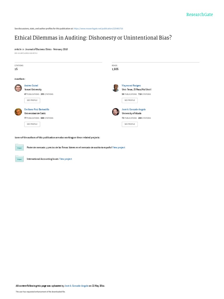 Ethical Dilemmas in Auditing | PDF | Structural Equation Modeling | Going Concern
