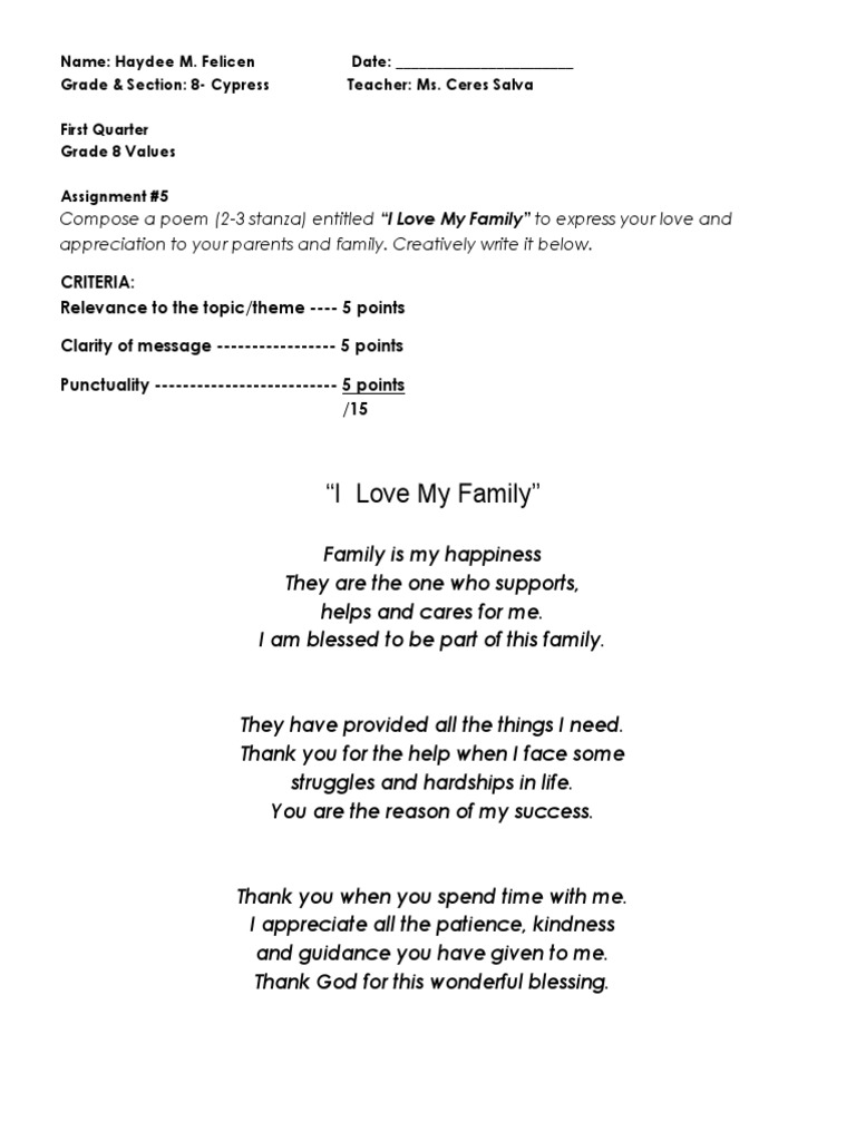 I Love My Family | PDF