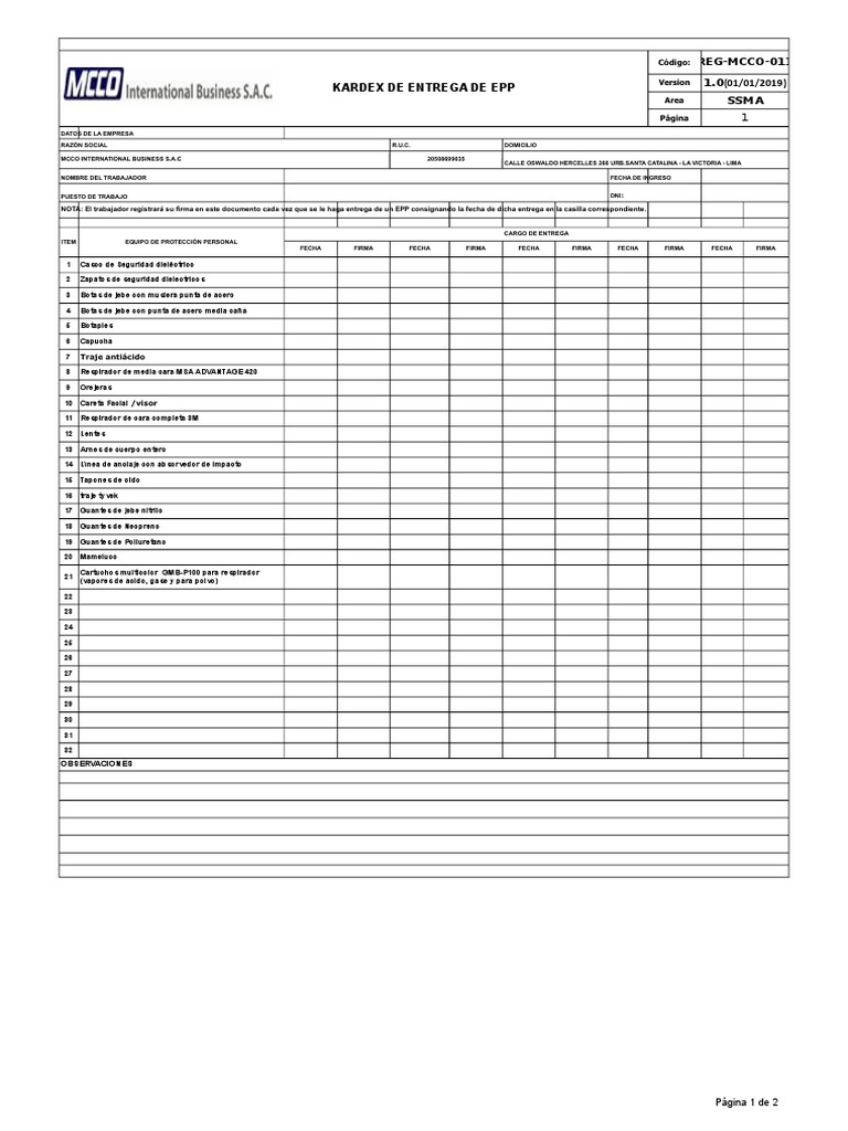 Kardex de Entrega de EPP | PDF | Naturaleza