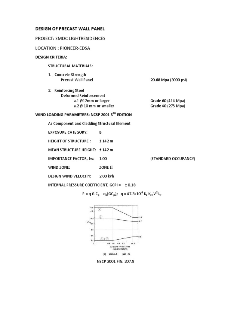 Design of Precast Wall Panel SMDC Lights Residences 11-15-2010 MMTHK | PDF