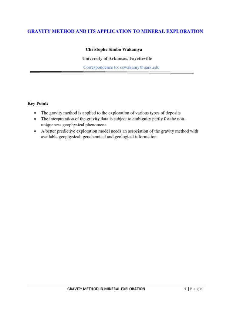 Exploring Mineral Deposits Through Gravity: An In-Depth Review of the Gravity Method and Its ...