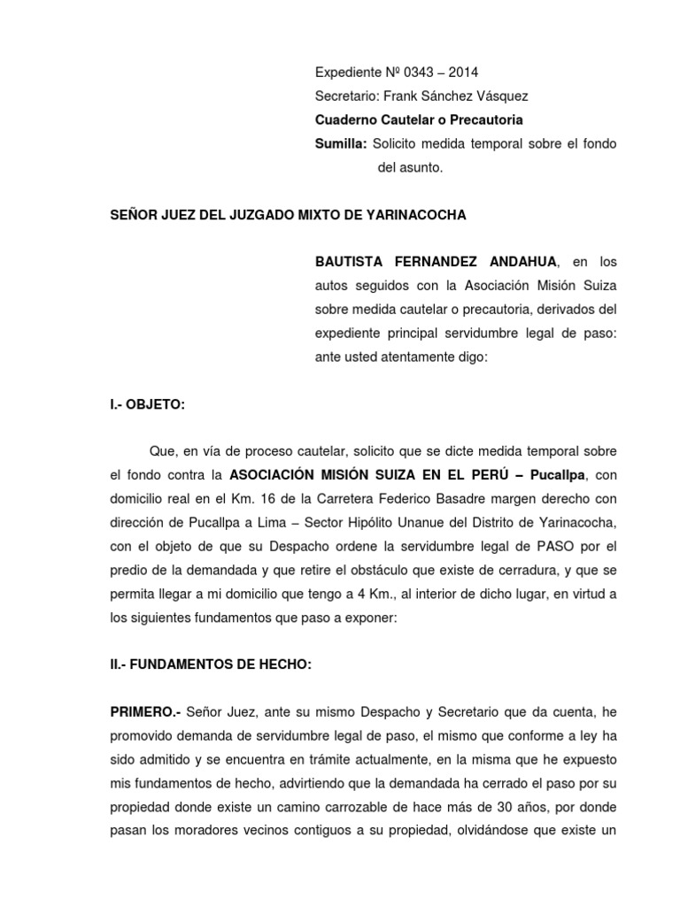 Escrito de Excepcion | PDF | Mandato | Demanda judicial
