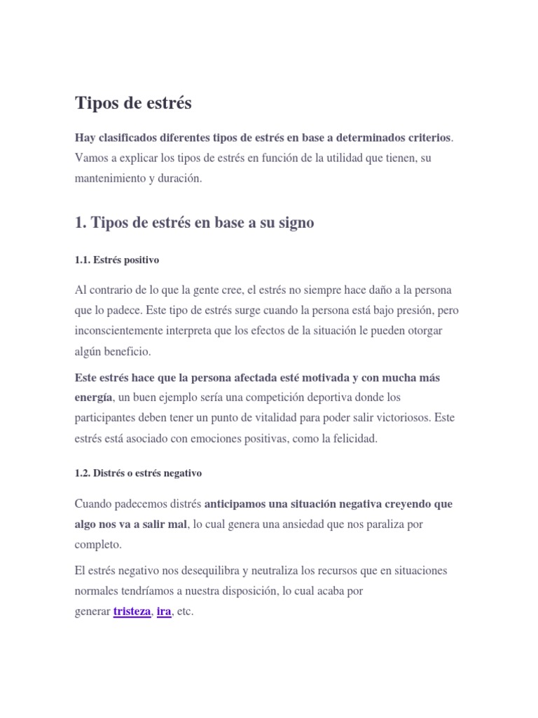 Tipos de Estrés | Descargar gratis PDF | Estrés (biología) | Ansiedad