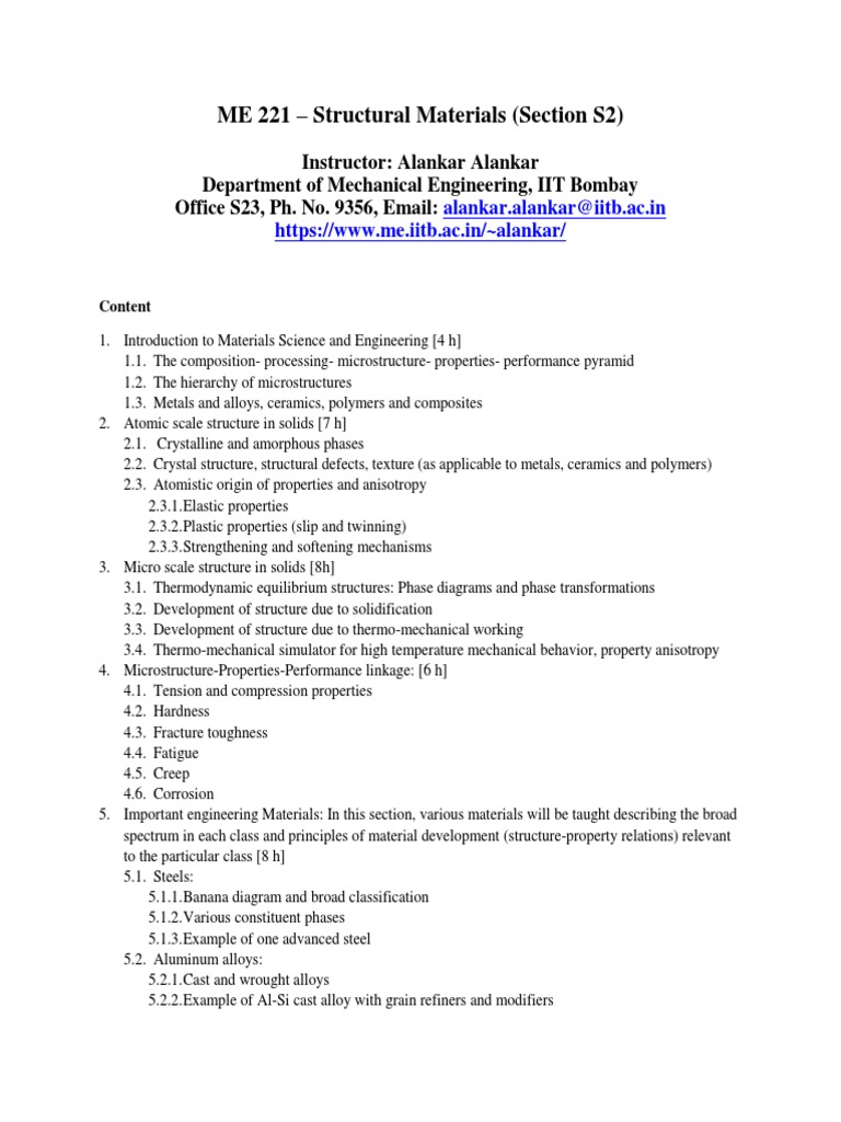 ME 221 - Structural Materials (Section S2) | Download Free PDF ...