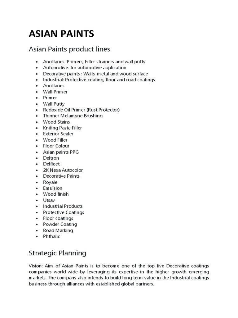 Asian Paints Product Lines | PDF | Paint | Supply Chain