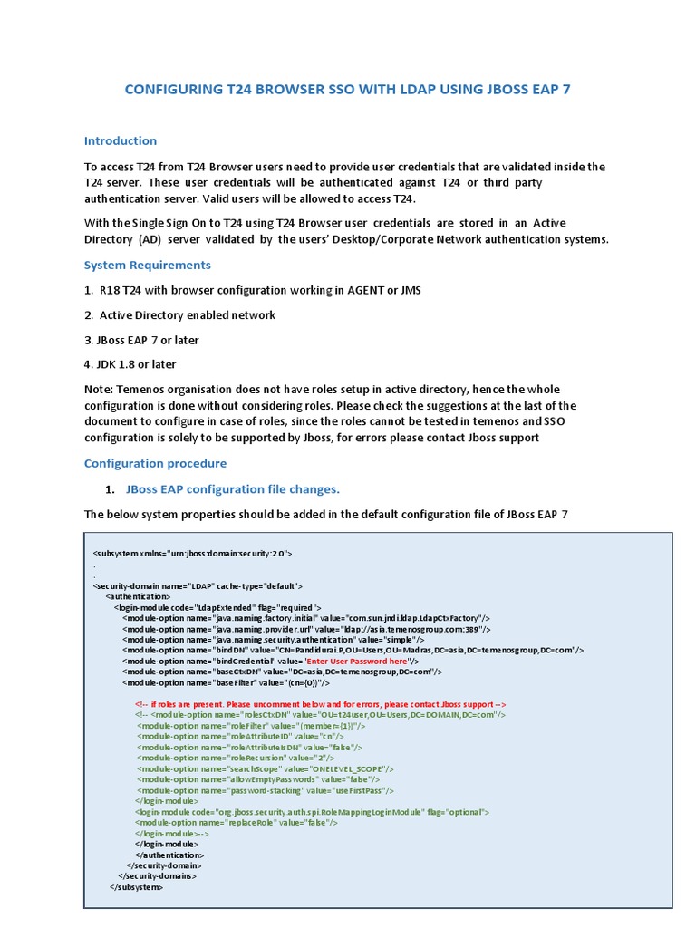 Configure T24 SSO with LDAP on JBoss EAP 7 | PDF | Active Directory | Areas Of Computer Science