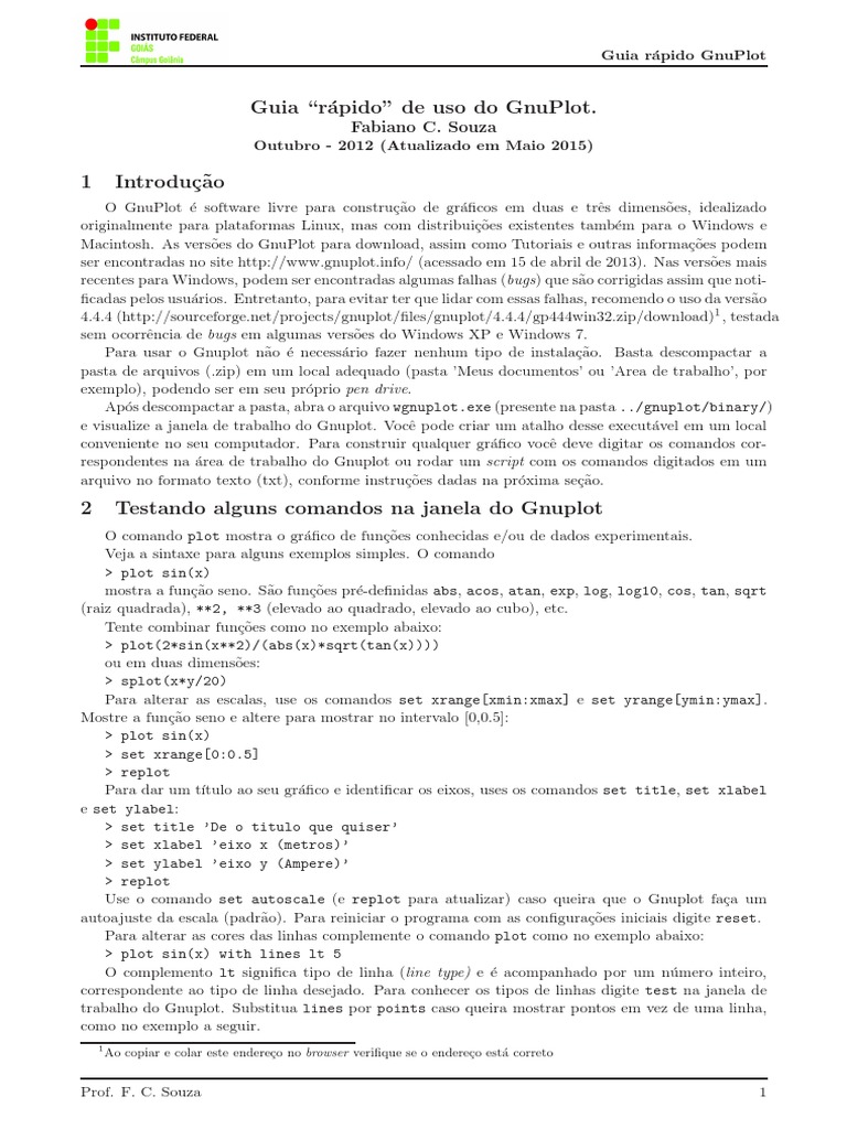 Guia Rapido Gnuplot PDF | PDF | Microsoft Windows | Arquivo de texto