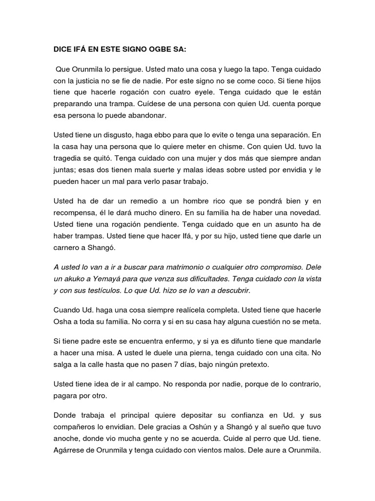 Dice Ifá en Este Signo Ogbe Sa | PDF | Religión y creencia
