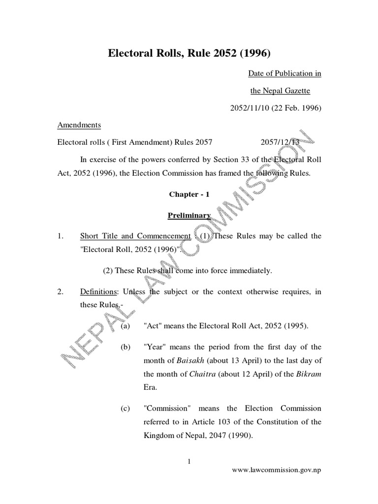 Electoral Rolls Rule 2052 1996 | PDF | Elections | United States House ...