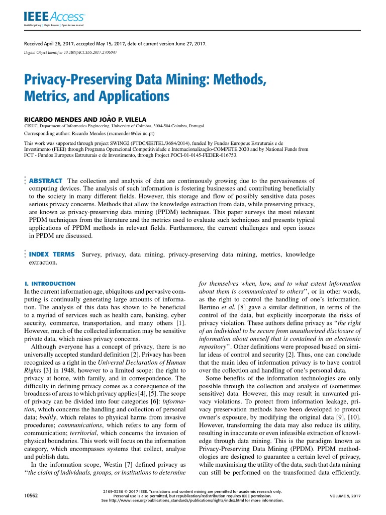 Privacy-Preserving Data Mining: Methods, Metrics, and Applications | PDF | Data Mining | Cluster ...